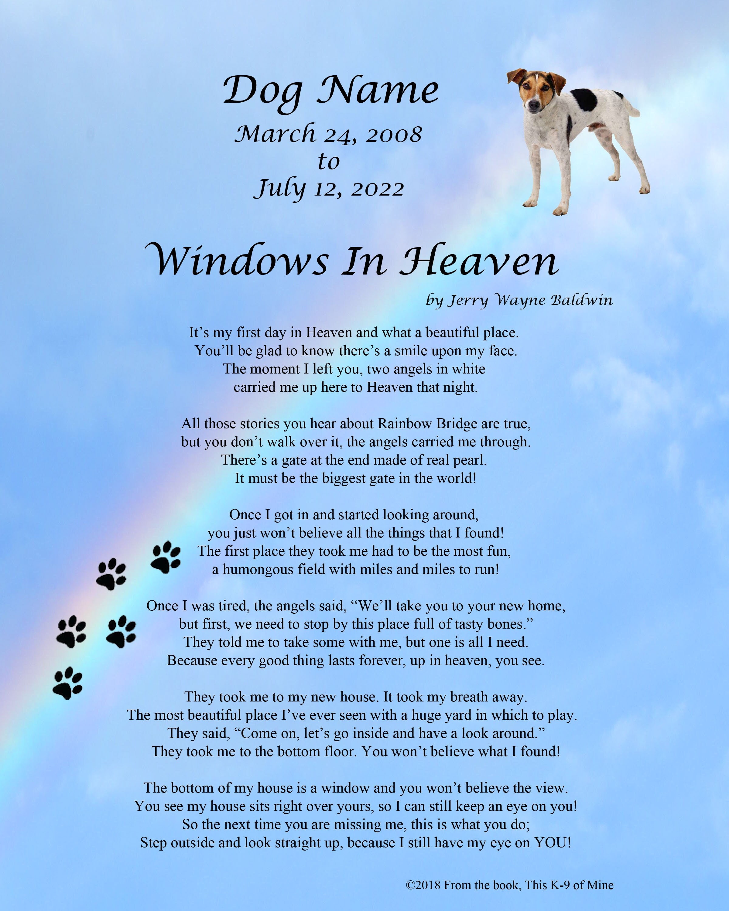 Memorial Gift Pet Memorial Poem Dog Memorial Keepsake Poem Personalized ...