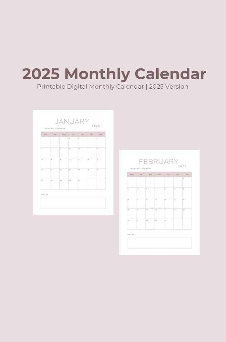 2025 Digital Monthly Calendar | Printable Version - Etsy