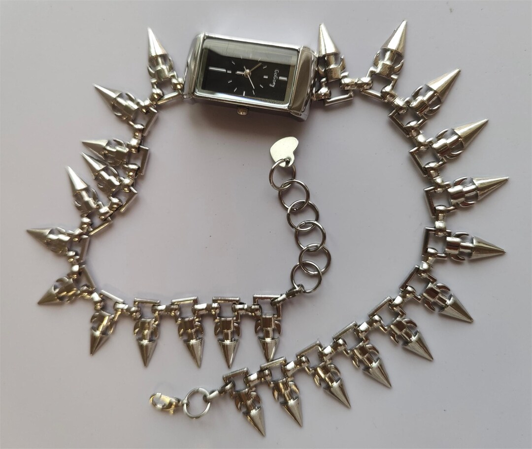 Punk Spike Choker Watch – Edgy Black Face Watch Necklace, Gothic Spiked ...