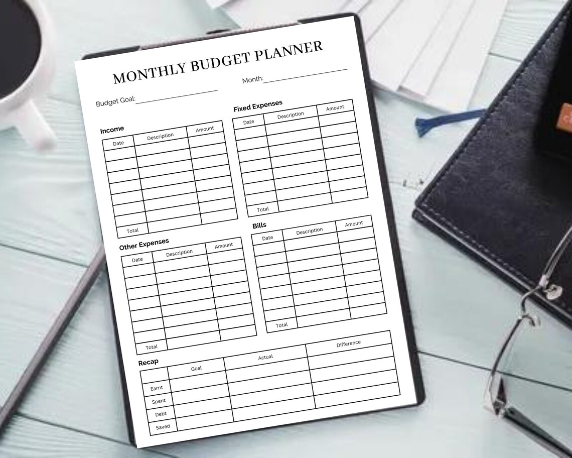 Monthly Budget Planner Printable, Financial Journal, Monthly Budget ...
