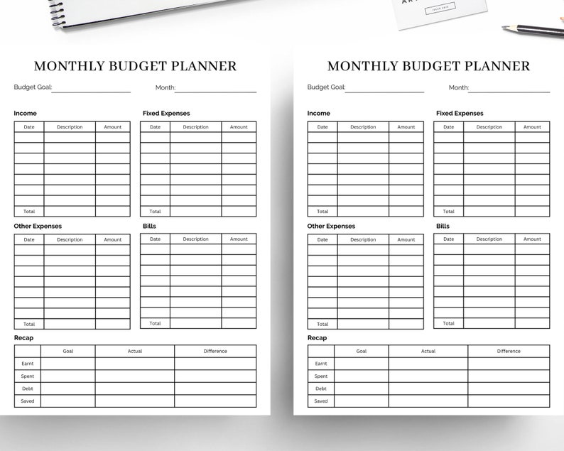 Monthly Budget Planner Printable, Financial Journal, Monthly Budget ...