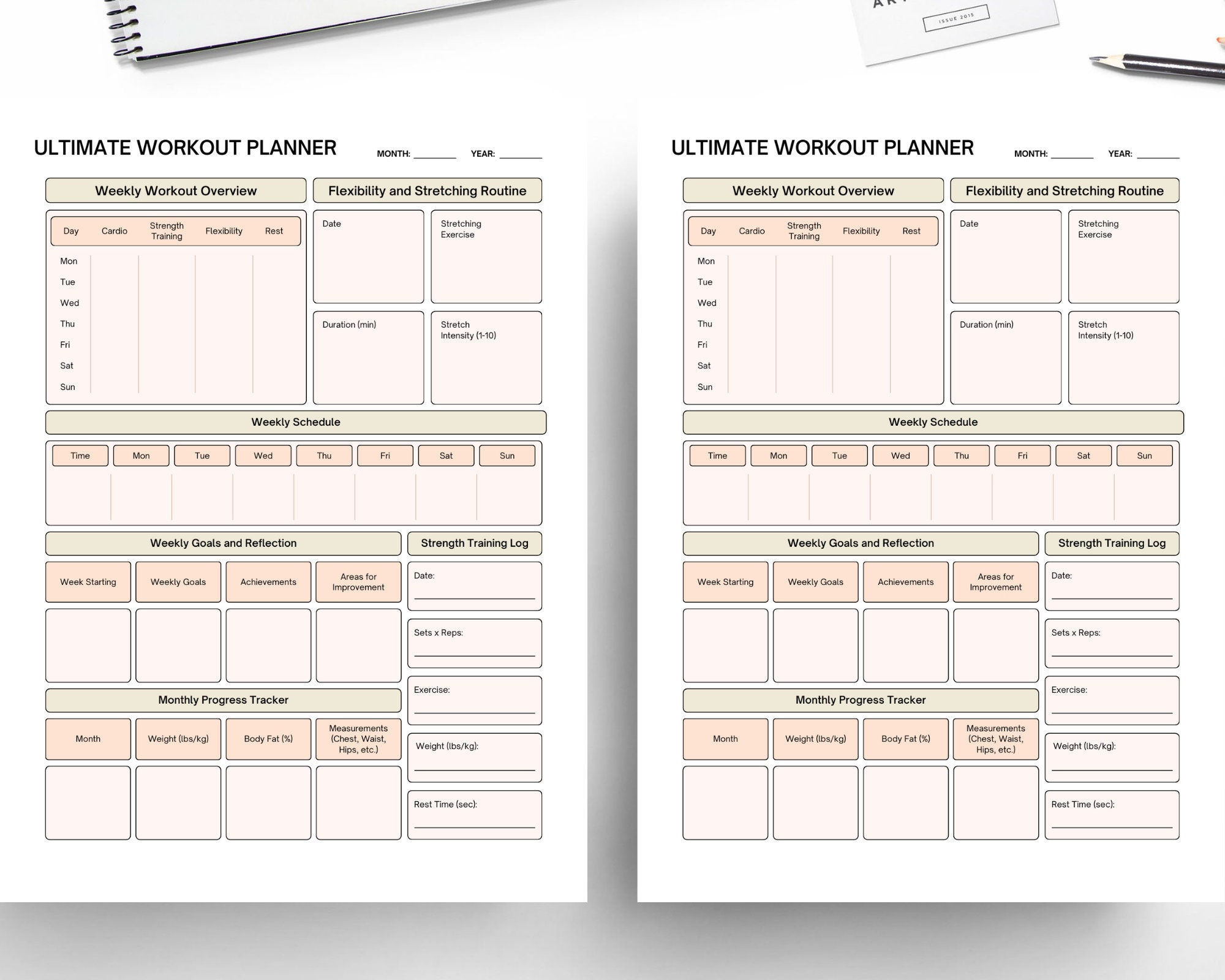Workout Tracker Printable, Daily Exercise Log, Fitness Journal, Workout Planner, Fitness Planner ...