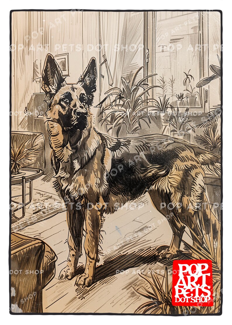 INSTANT DOWNLOAD: Printable Vintage Lithograph German Shepherd Portrait ...