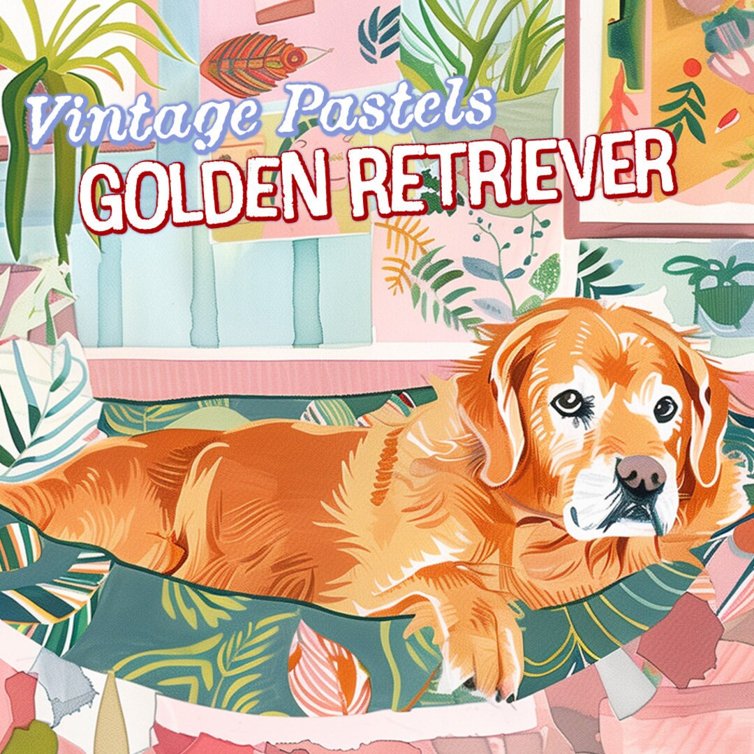 INSTANT DOWNLOAD: Printable Vintage Pastel Golden Retriever Portrait ...
