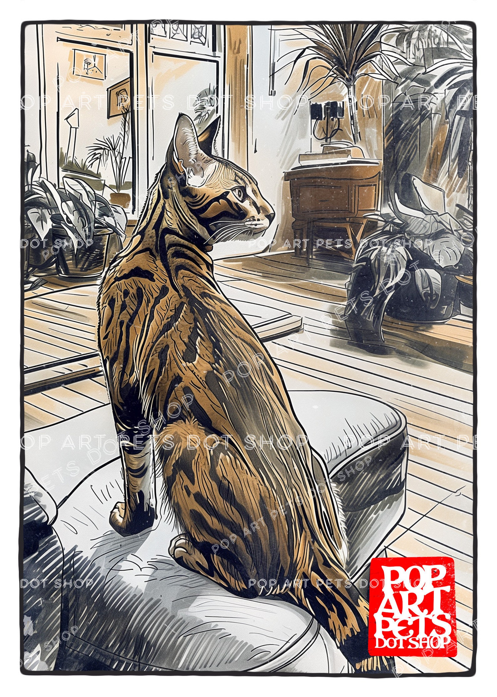 Vintage Lithograph Bengal Cat Portrait Classic Expressionist Cat Art - Etsy