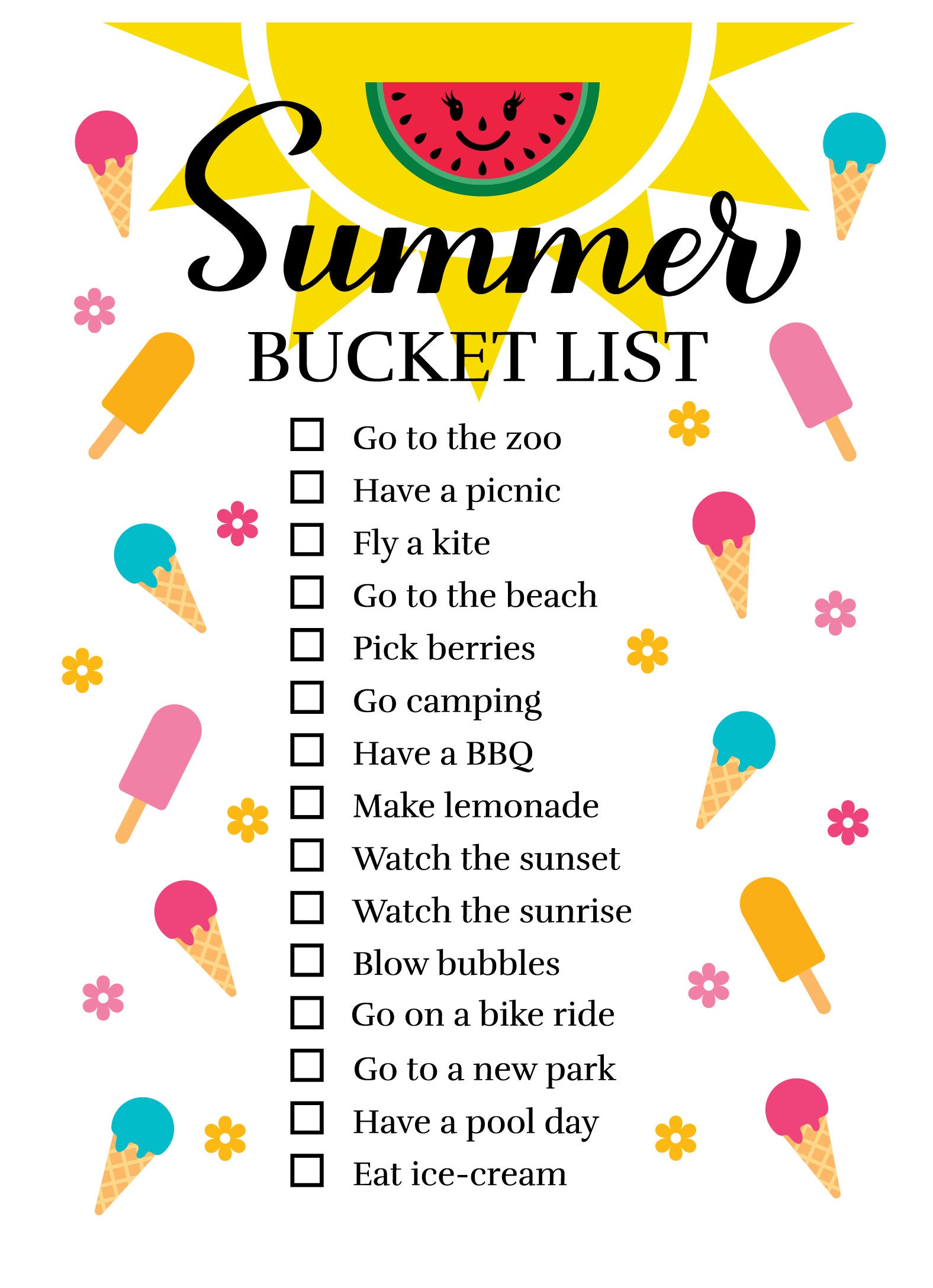 Summer Bucket List, Summer Check List, Summer Activity Calendar, Summer ...
