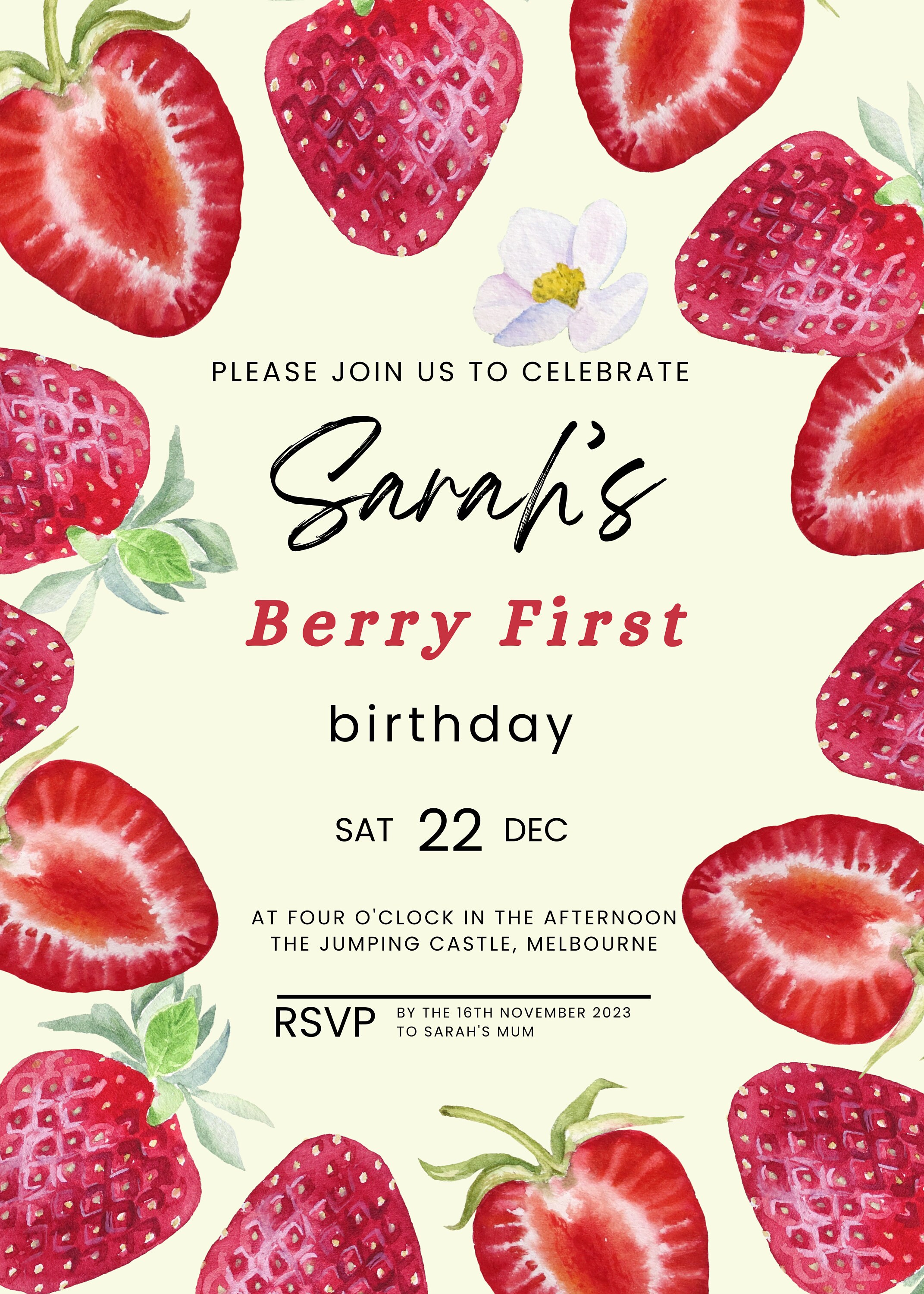 EDITABLE Berry Party Invitation, Personalized Invite for Birthday ...
