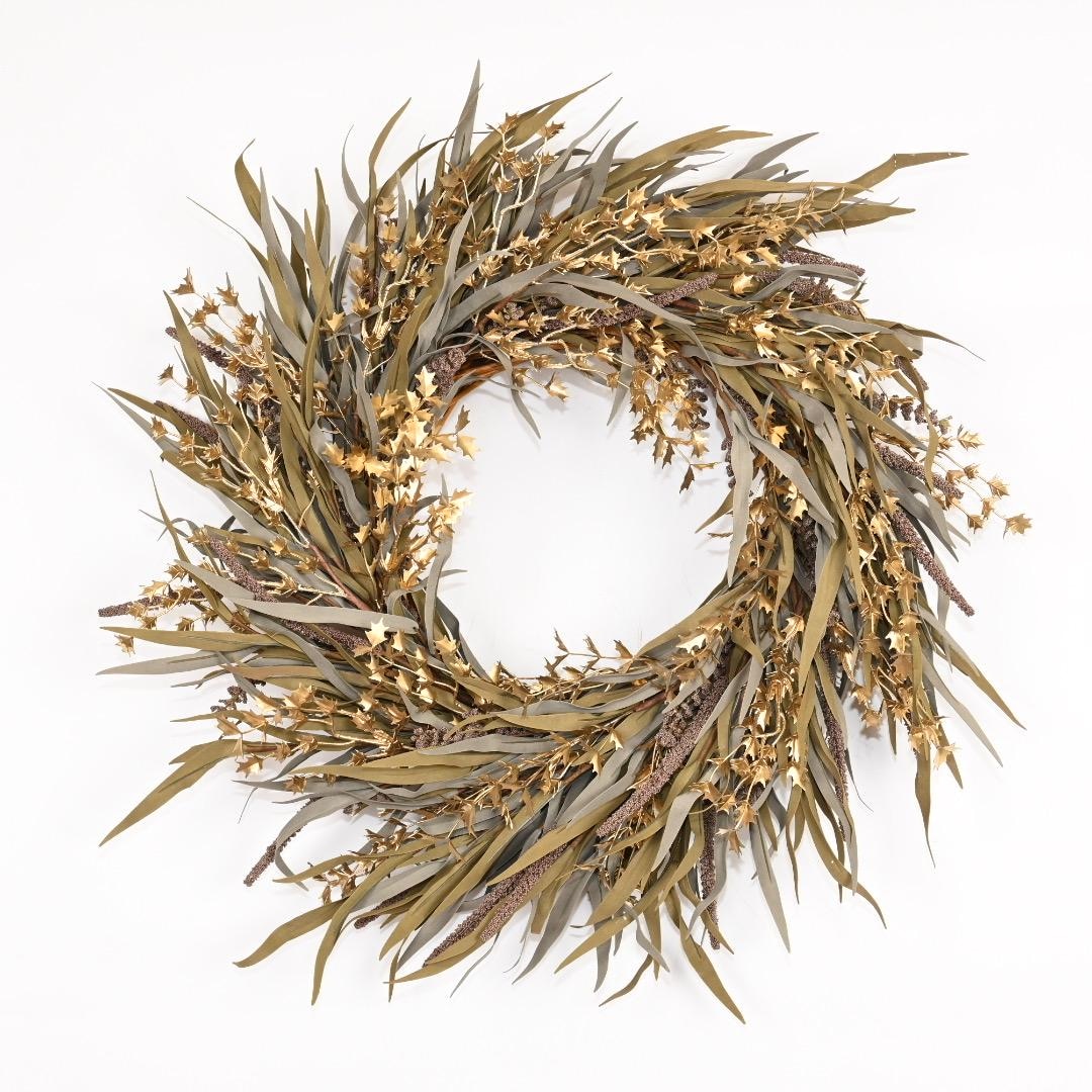 Eucalyptus Wreath: 26" Rustic Farmhouse Door Décor With Golden Leaves ...