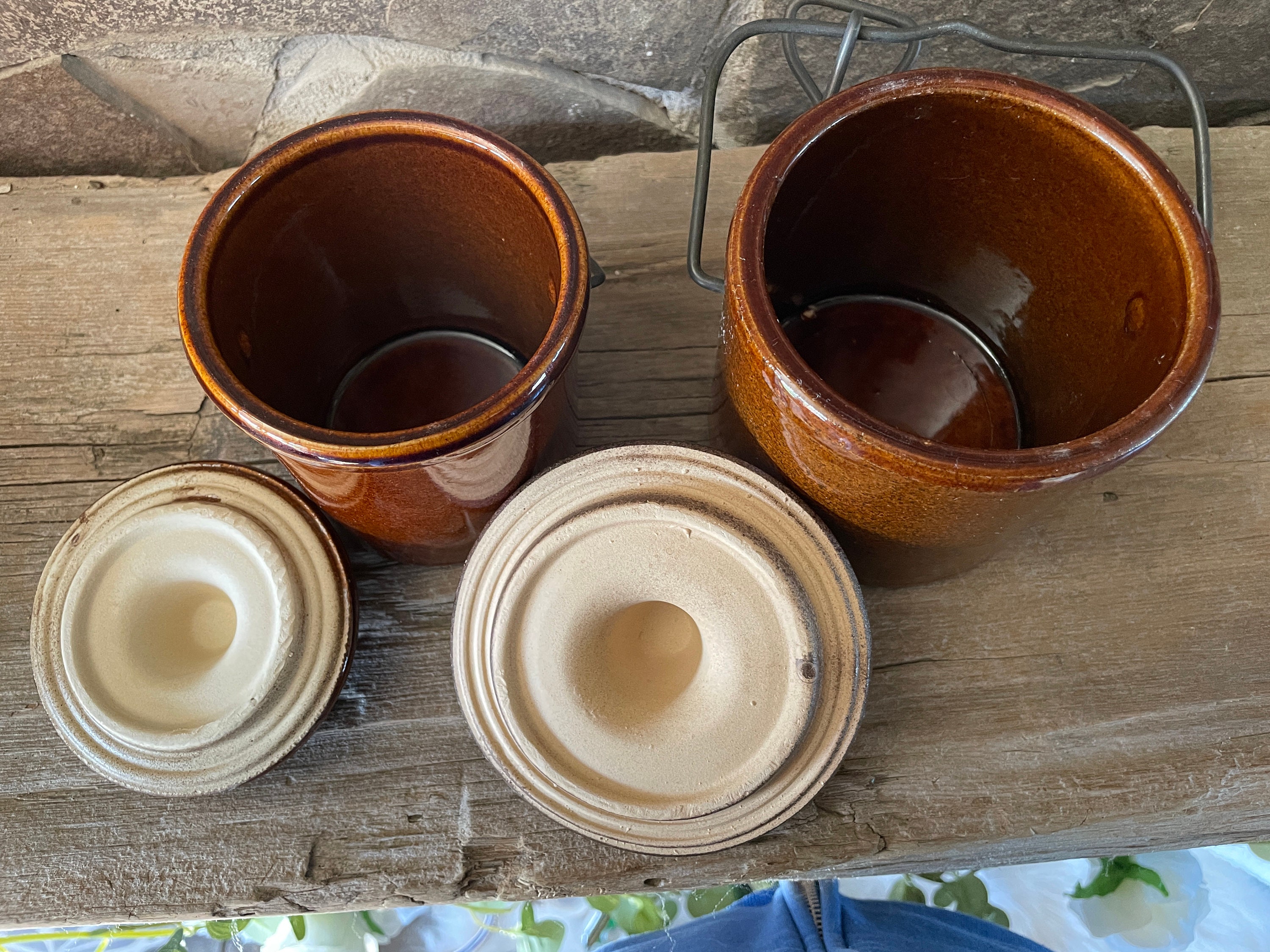 Vintage Set of Two 2 Small Butter/cheese Crocks W Locking Lid Rustic ...