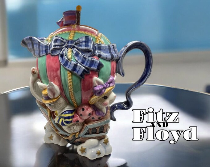 Vintage 1995 Fitz & Floyd Ballooning Bunnies Hot Air Sail Teapot ...