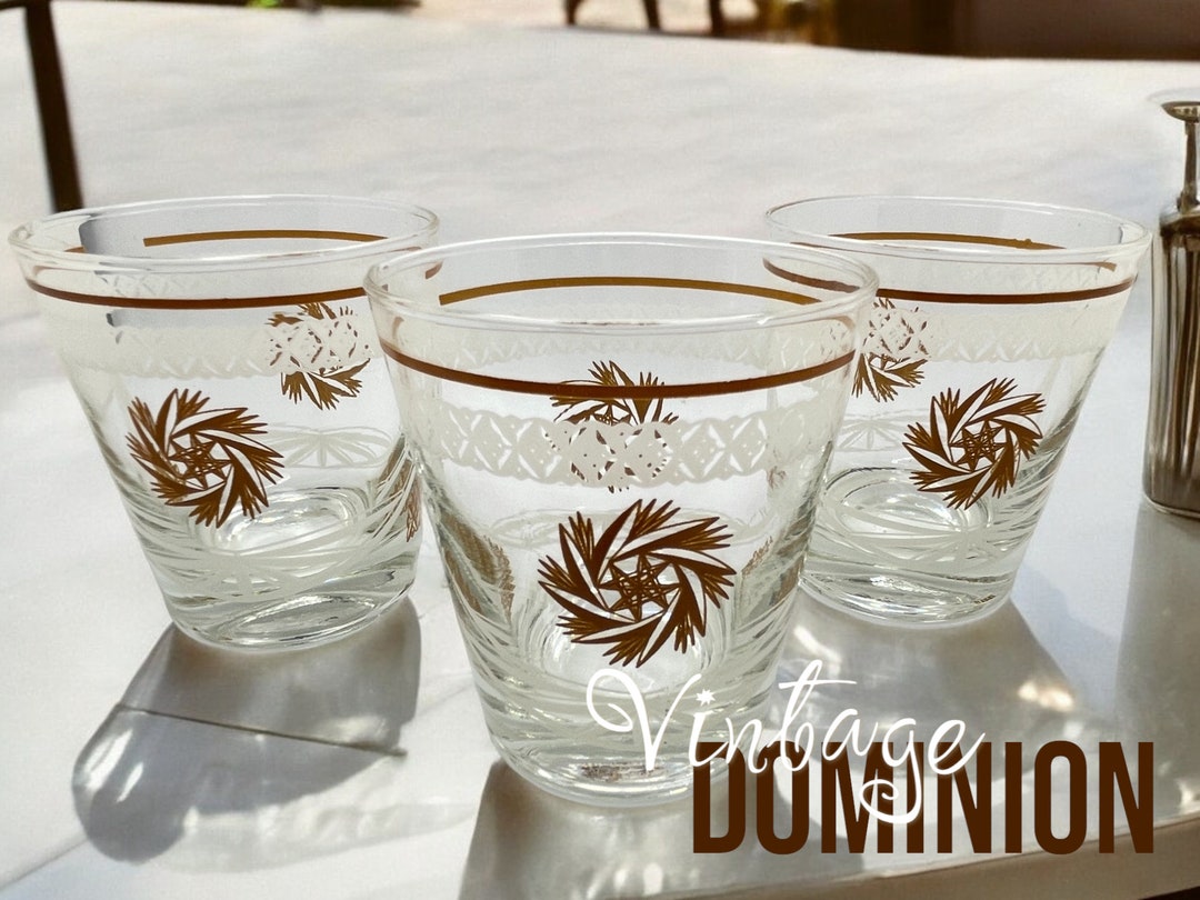 Set of 3 Vintage Atomic Gold Dominion Lowball Glasses Collectible ...