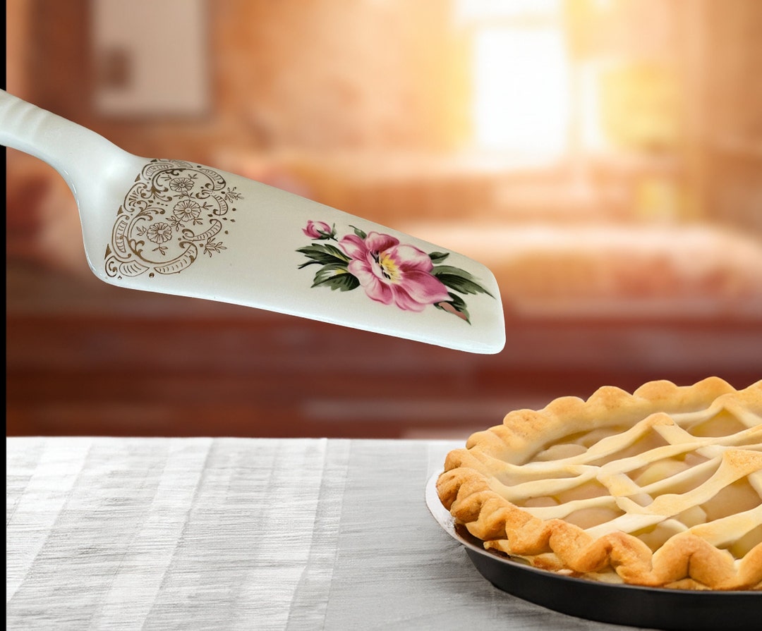 Vintage Georgian China 22KT Gold Pie Server USA Origin Pink Floral ...