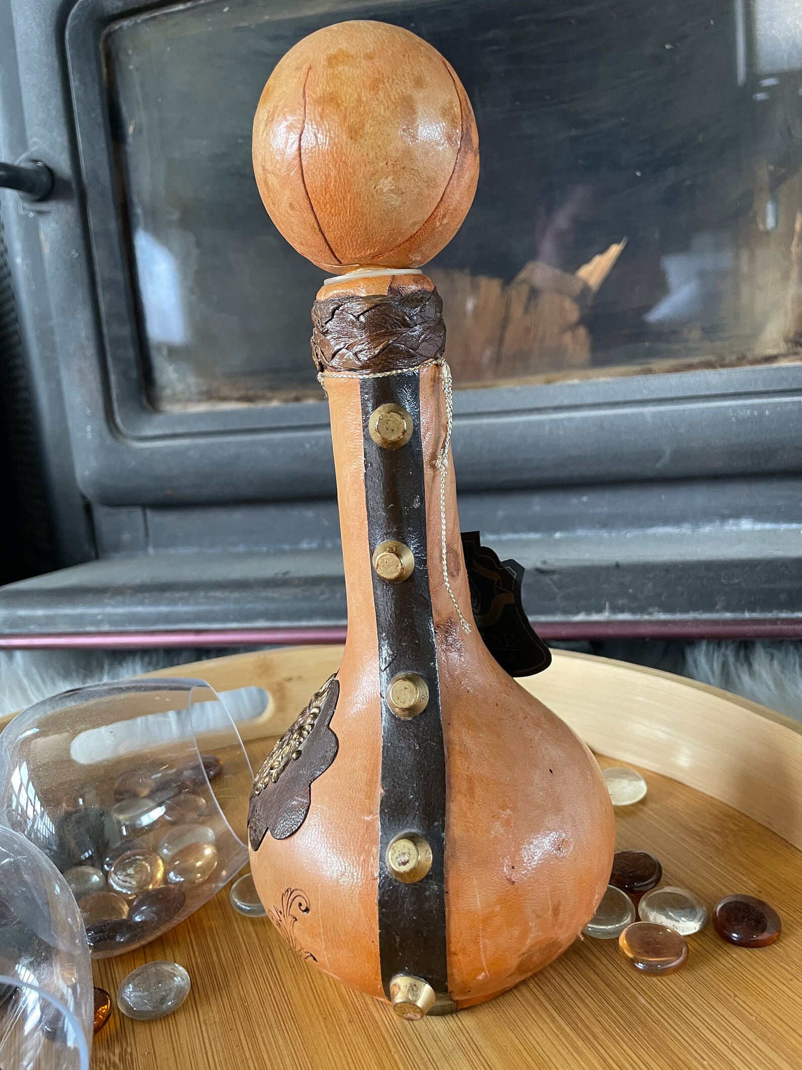 Vintage Leather Wrapped Wine Liquor Bottle W Tag Made in Italy - Etsy