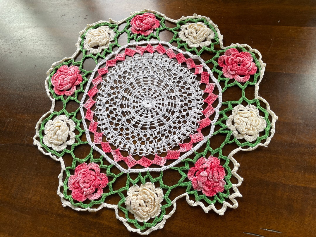 Crochet Rose Garden Doily Flower Mat Tabletop Decor Multi-color Cabbage ...