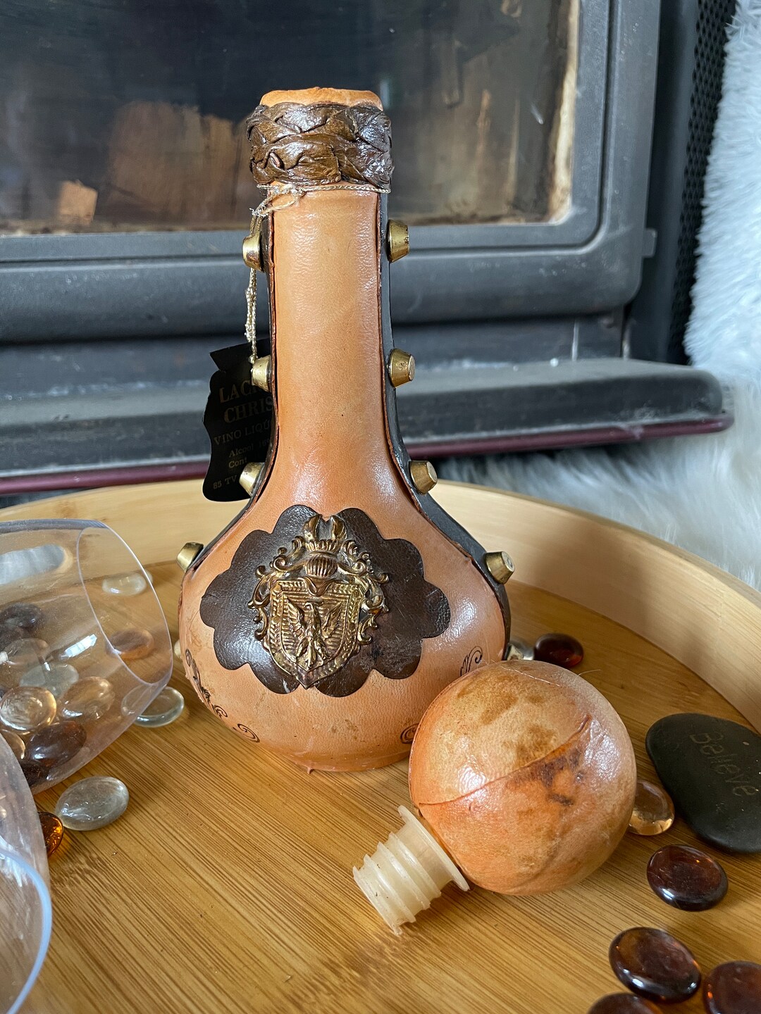 Vintage Leather Wrapped Wine Liquor Bottle W Tag Made in Italy - Etsy