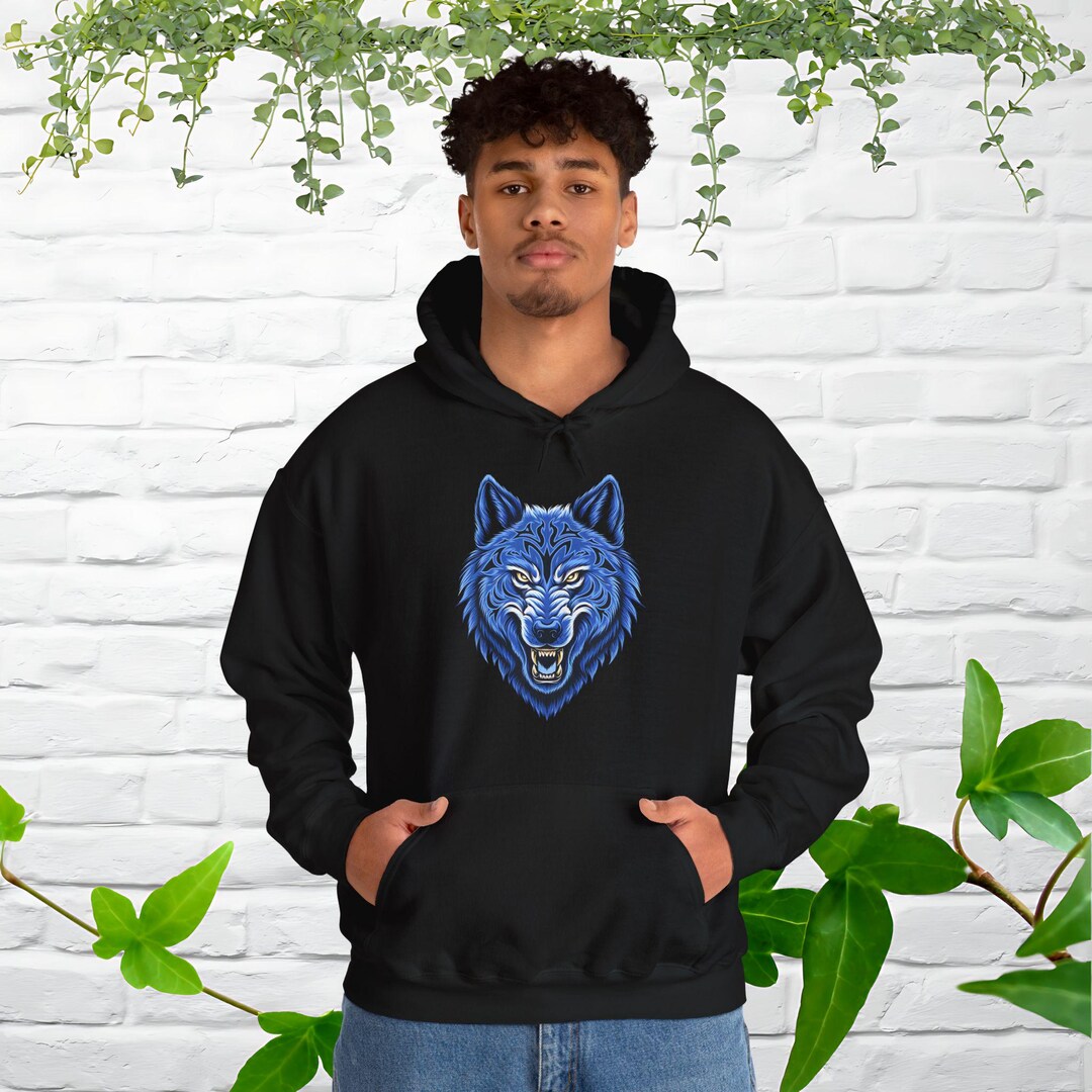 Blue Wolf Hoodie - Etsy