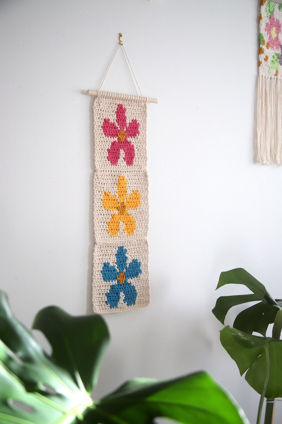 Crochet Modern Intarsia Macrame Textile Wall Hanging Plant Hanger Rug ...