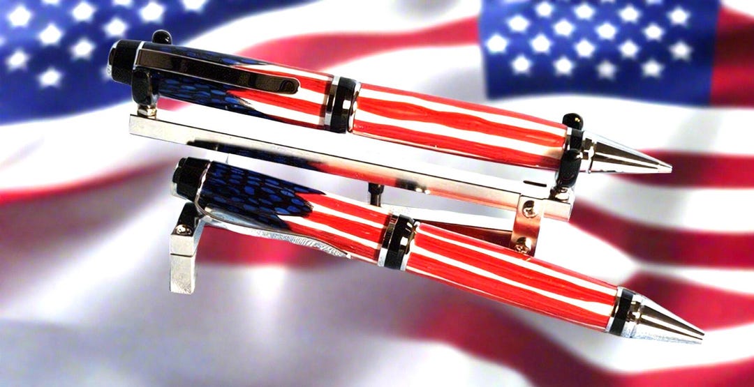 Handcrafted American Flag Pen and Pencil Set: Blue Feather Design - Etsy