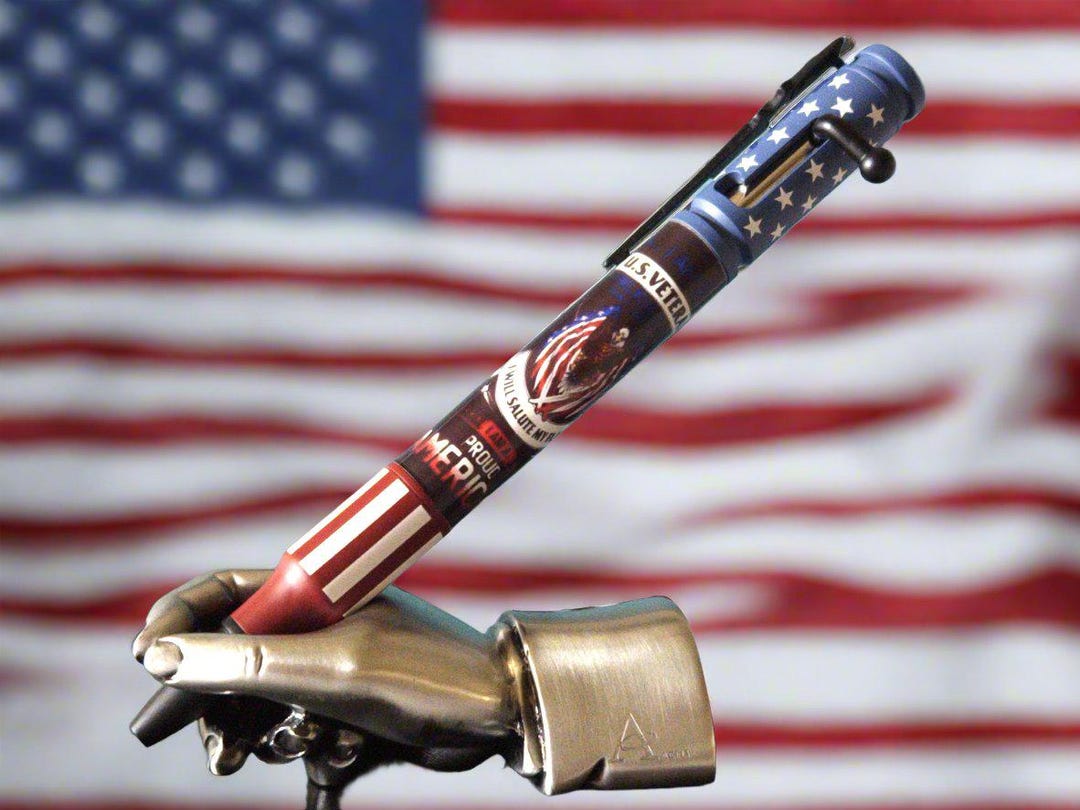 Pen: Veteran i Will Salute the Flag Bolt Action Pen With a Blue Ceramic ...