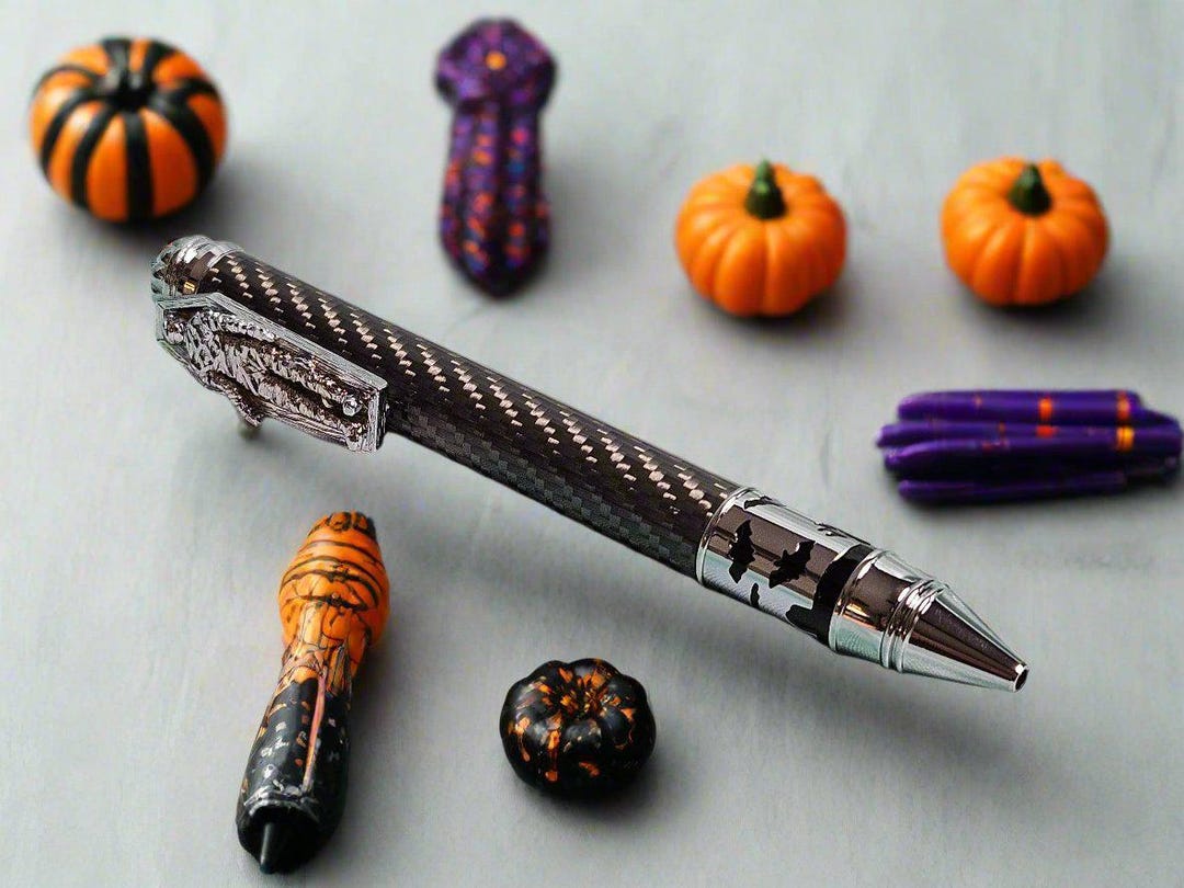 Pen: Haunted Halloween Carbon Fiber Clear Resin Pen With a Halloween ...