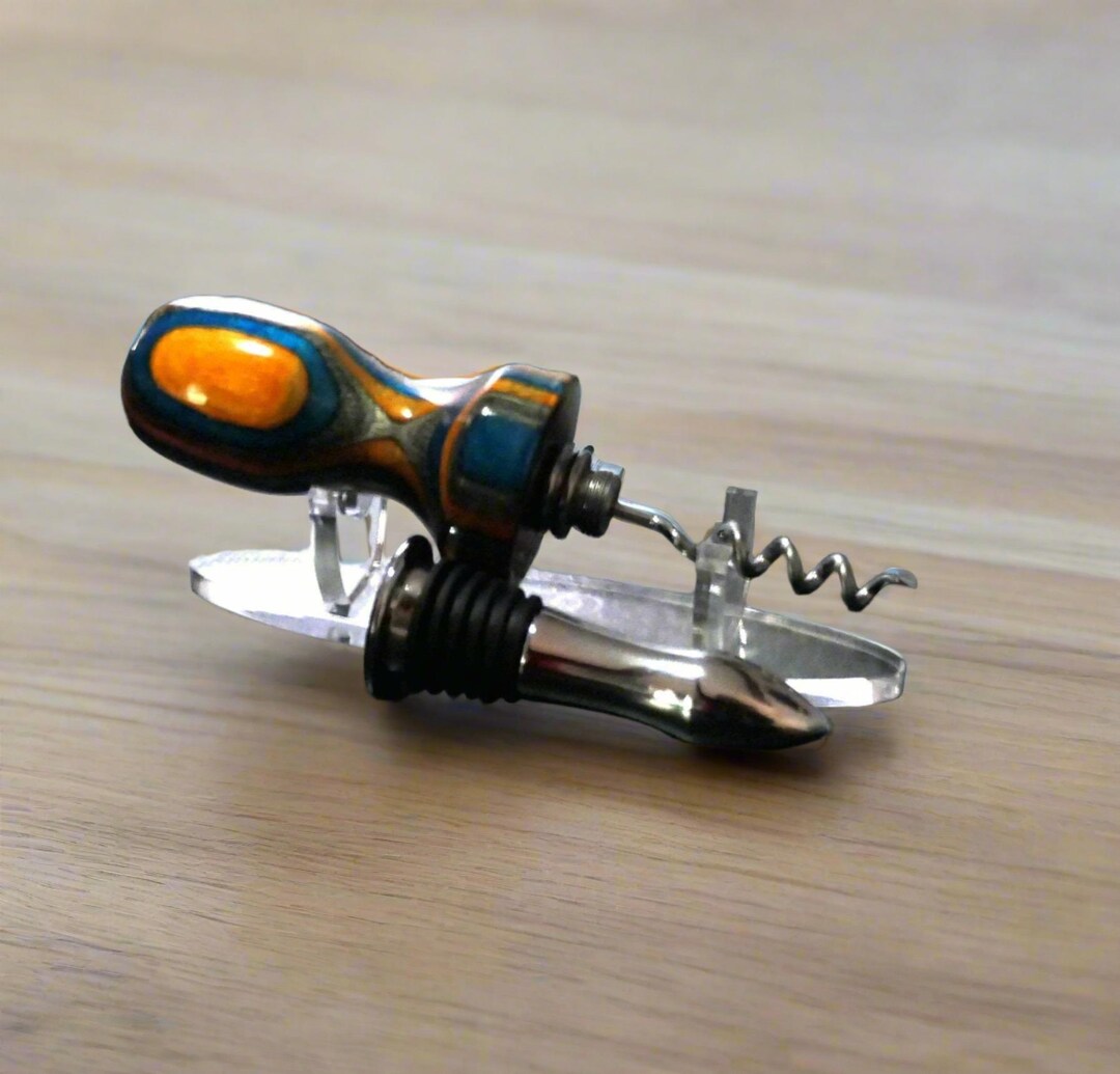 Bottle Stopper: Spectra Ply Dyed Birch Laminate aqua Fire Wooden Bottle Stopper With Hidden ...