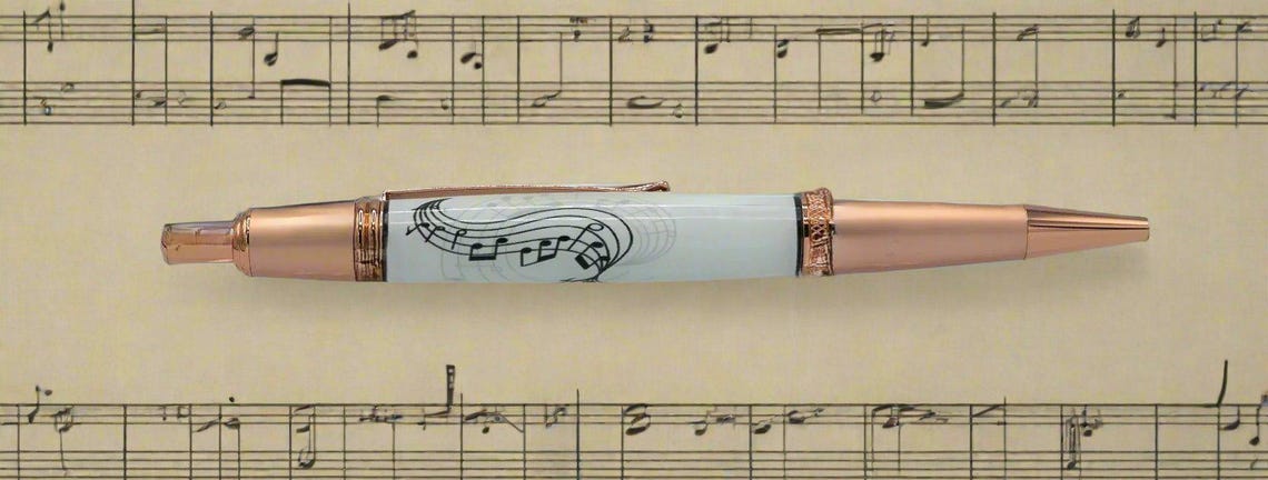 Pen: Black Music Notes Label Cast Click Pen With a White Background and ...