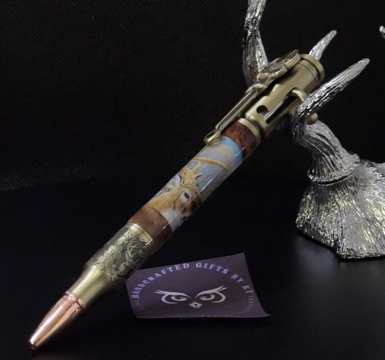 Deer Hunter Bolt Action Label Cast Pen With Segments of Burl Wood ...