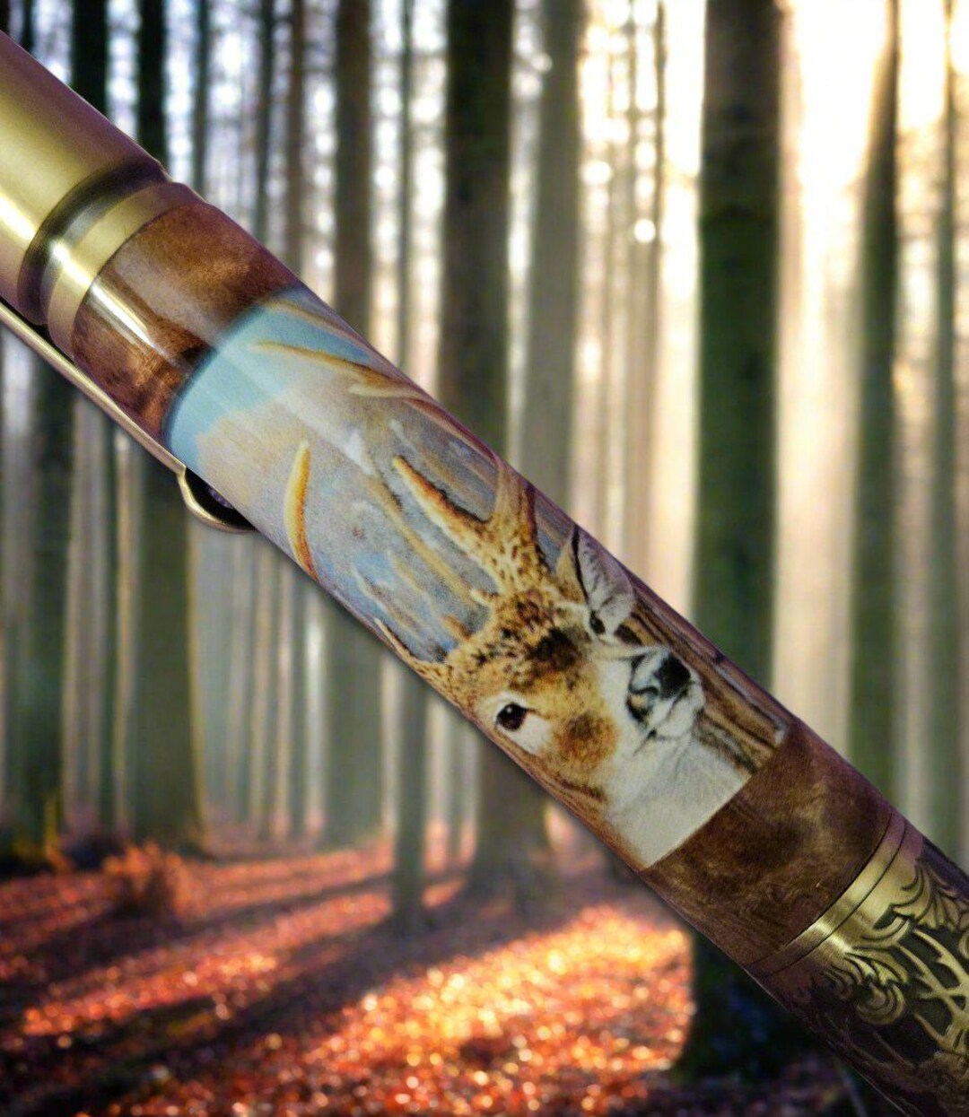 Bolt Action Deer Hunter Pen: Burl Wood, Antique Brass, 5-point Buck - Etsy
