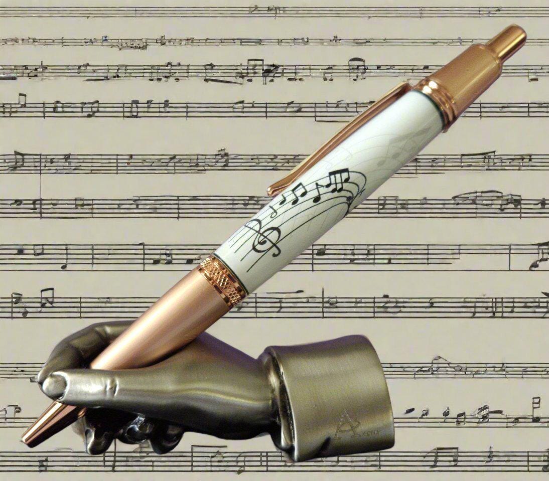 Pen: Black Music Notes Label Cast Click Pen With a White Background and ...