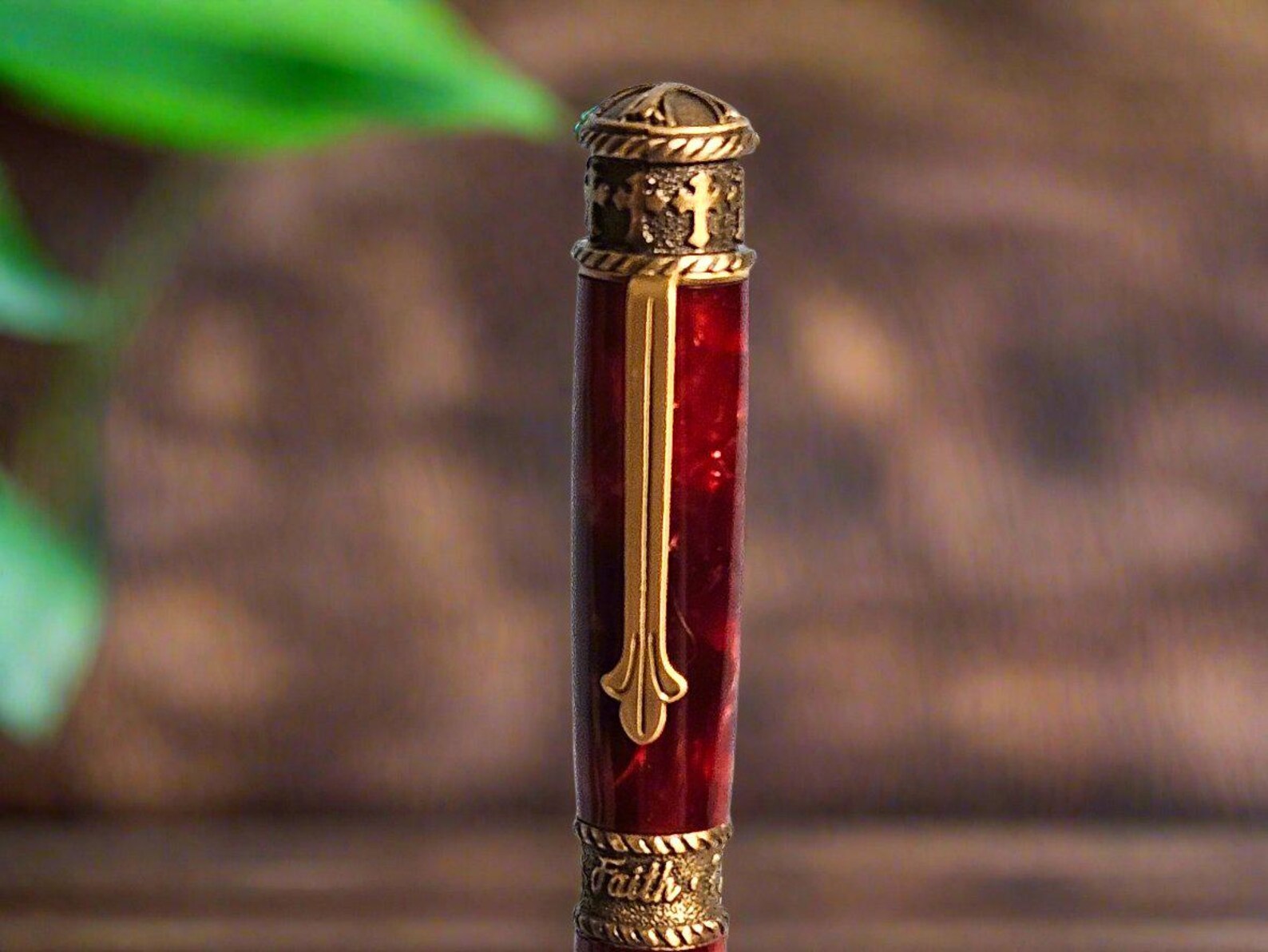 Faith, Hope, and Love Pen With Crushed Red Velvet and Antique Brass Pen ...