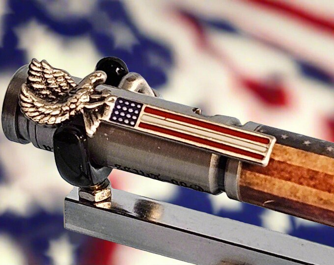 American Flag Antiqued Bolt Action Pen With an Antiqued Pewter Statue ...