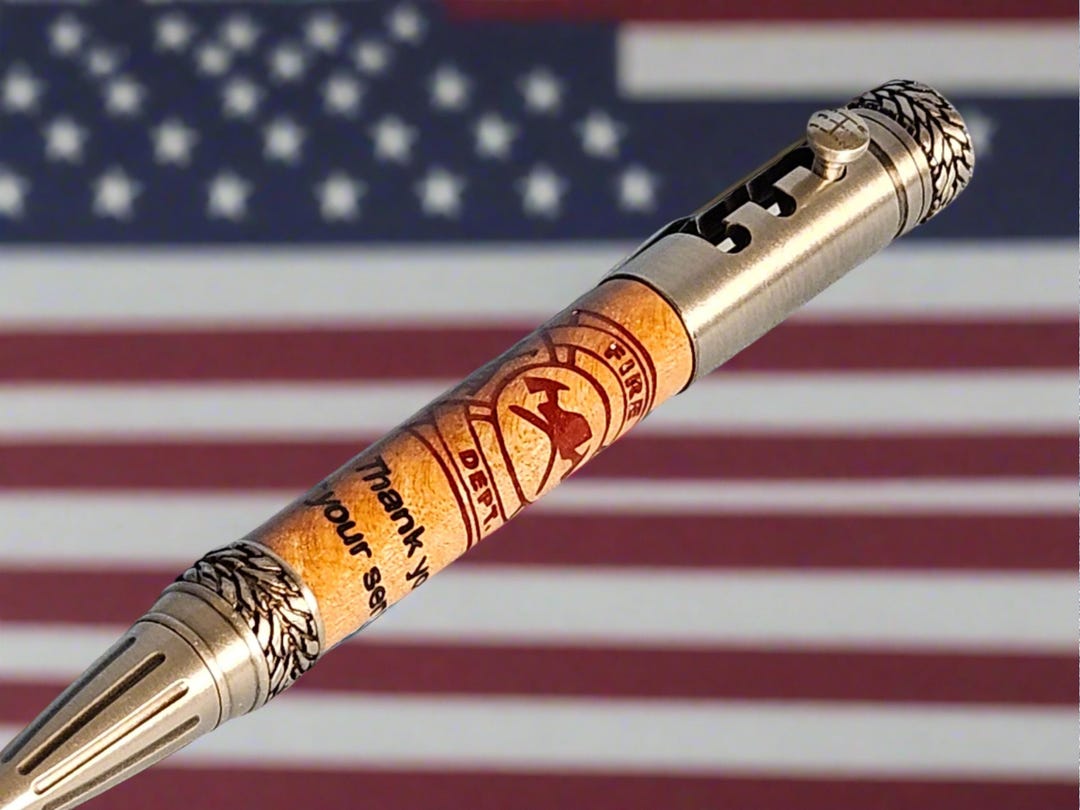 Pen: Laser Etched Wooden Firefighter Symbol Bolt Action Gear Shift Pen ...