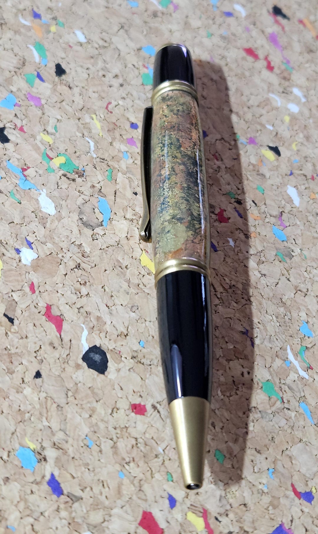 Gold and Copper Leaf Pen - Cast in Clear Resin With a Black Background ...