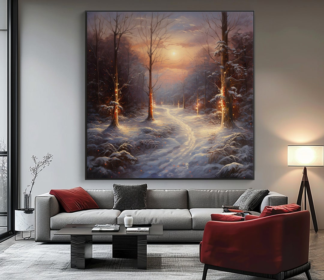 Sunrise, Snowy Forest Painting, 100% Hand Painted, Textured Painting ...
