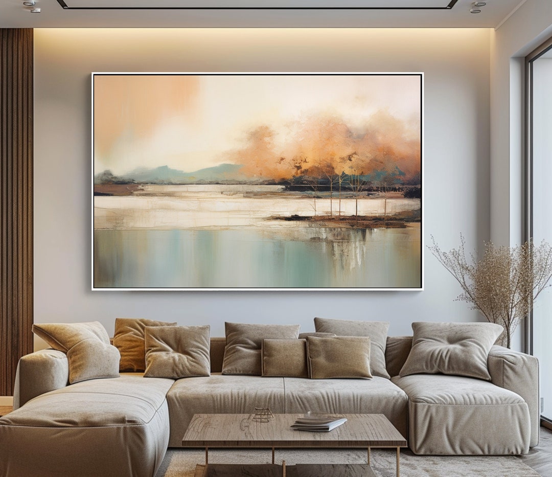 Hand-painted Abstract Lake Landscape: Textured Acrylic Oil Painting - Etsy