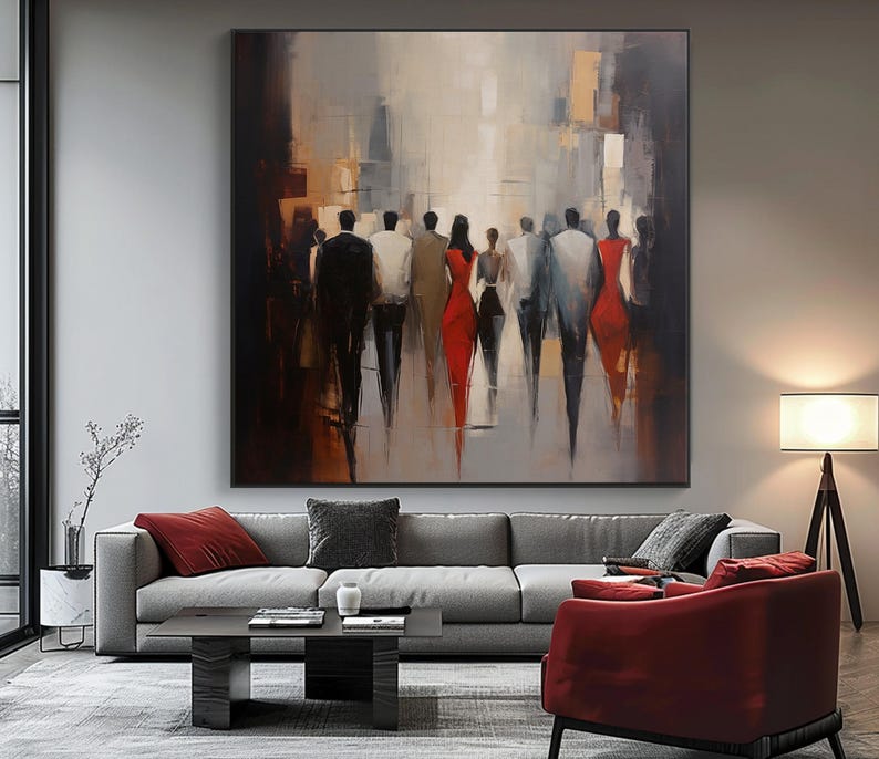 Hand Painted Abstract People Silhouette Oil Painting: Textured Wall Art ...