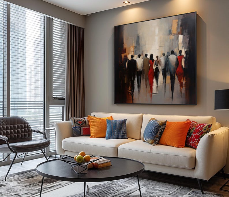Hand Painted Abstract People Silhouette Oil Painting: Textured Wall Art ...