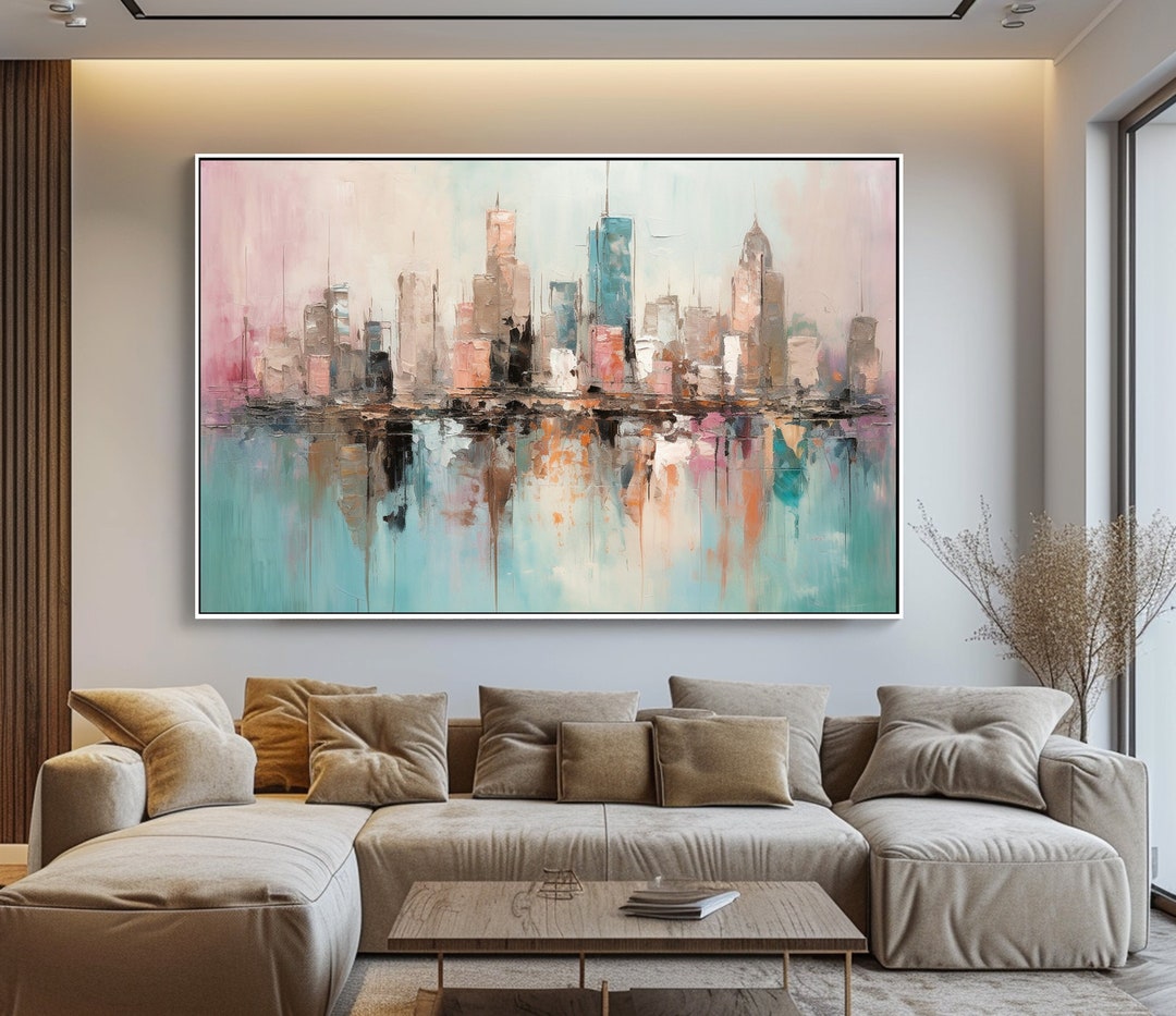Colorful City Landscape, City Skyline, New York, 100% Hand Painted ...