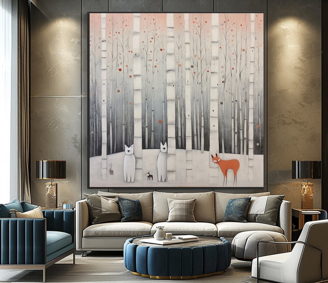 Forest, Animals, Fox, Surrealist Oil Painting, White Trees 100% Hand ...