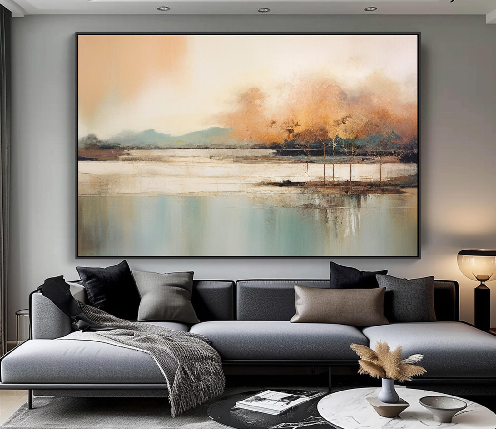 Hand-painted Abstract Lake Landscape: Textured Acrylic Oil Painting - Etsy