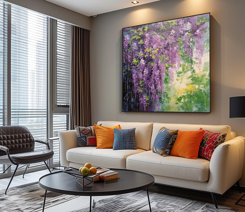 Textured Spring, Purple Wisteria Flower Painting, 100% Hand Painted ...
