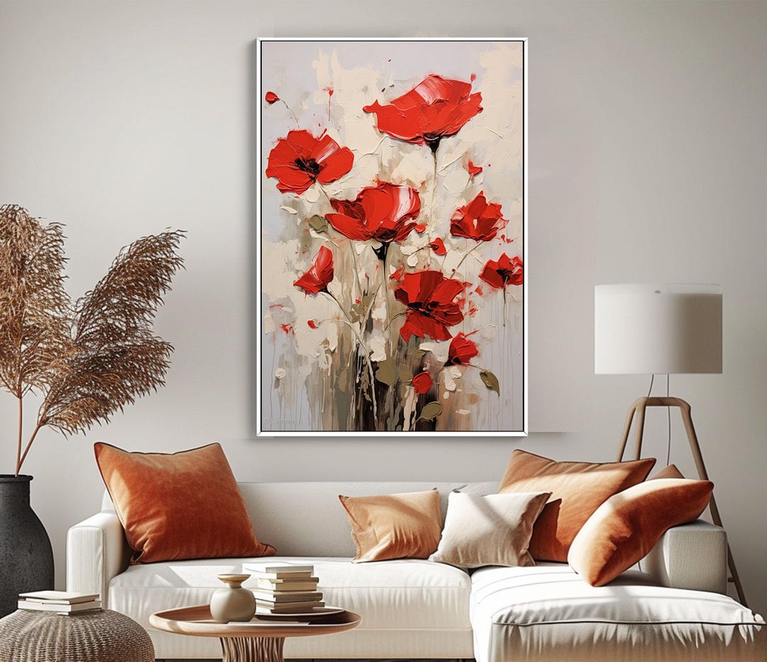 Hand-painted Red Poppies Oil Painting: Textured Floral Wall Art - Etsy