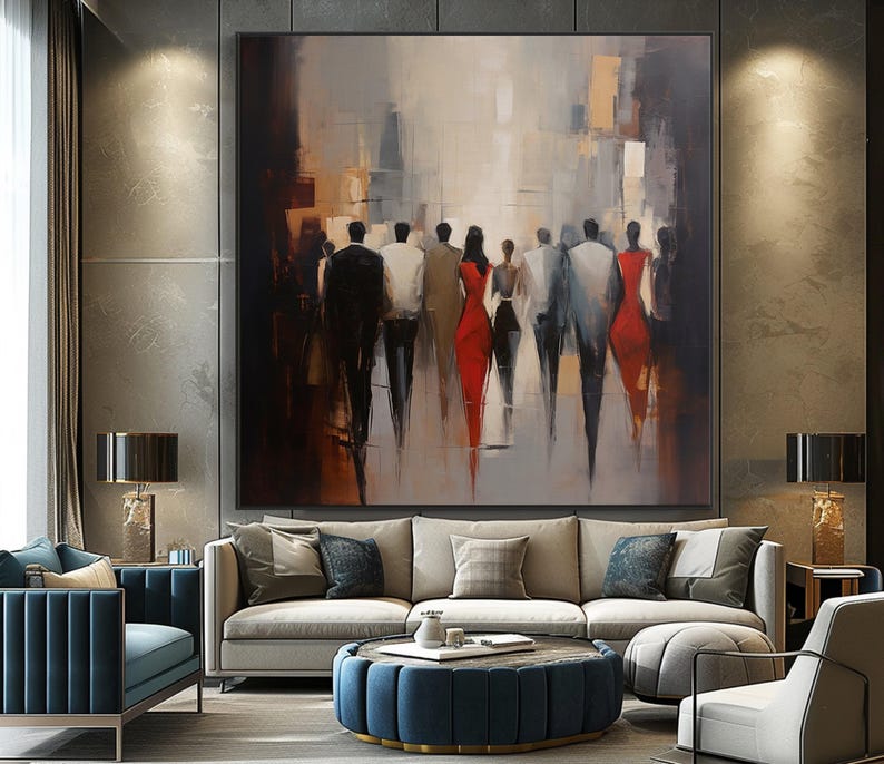 Hand Painted Abstract People Silhouette Oil Painting: Textured Wall Art ...