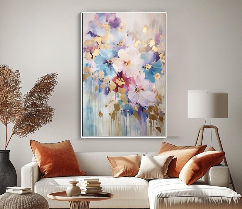 Buy Textured Floral Oil Painting: Abstract Gold Accent Wall Art Online ...