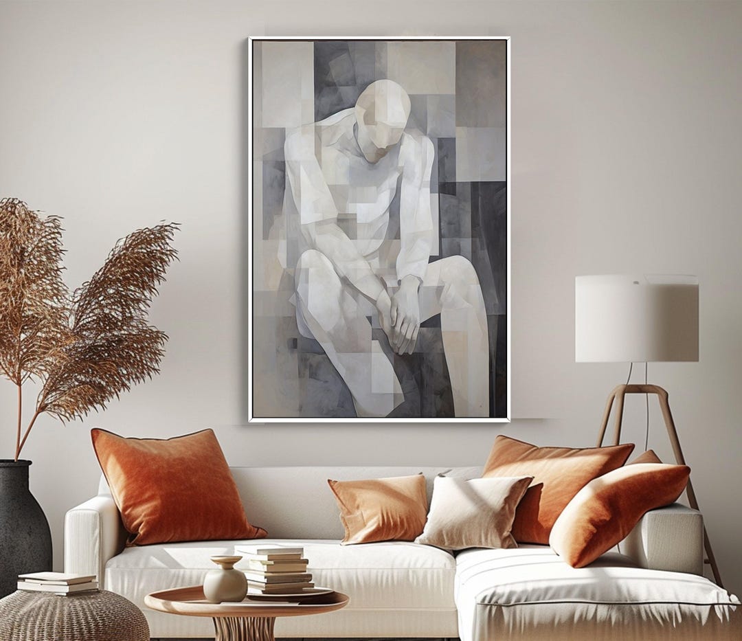 Hand-painted Cubist Figure Painting: Textured Abstract Art - Etsy