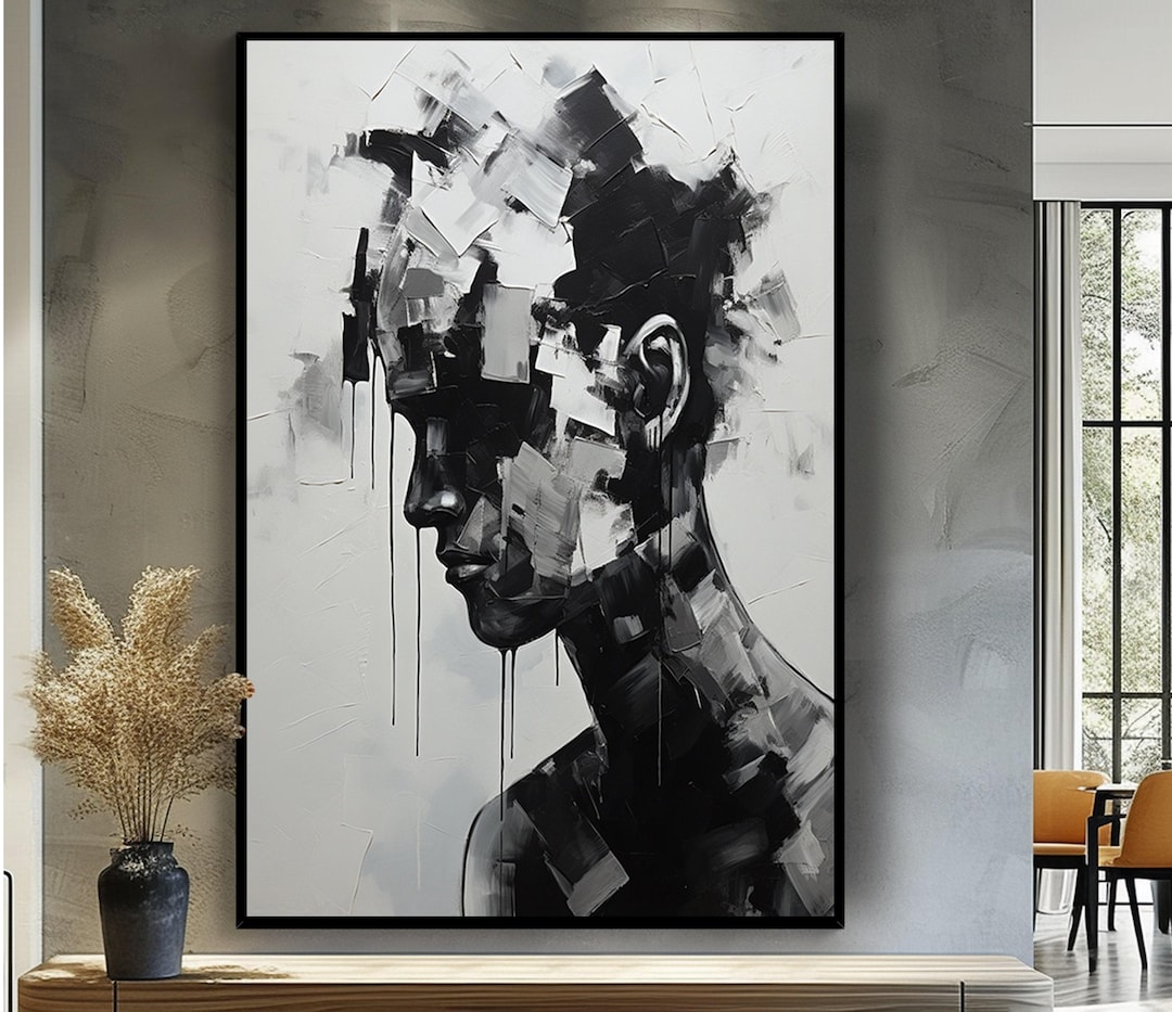 Textured Black and White Human Oil Painting: Modern Abstract Art - Etsy