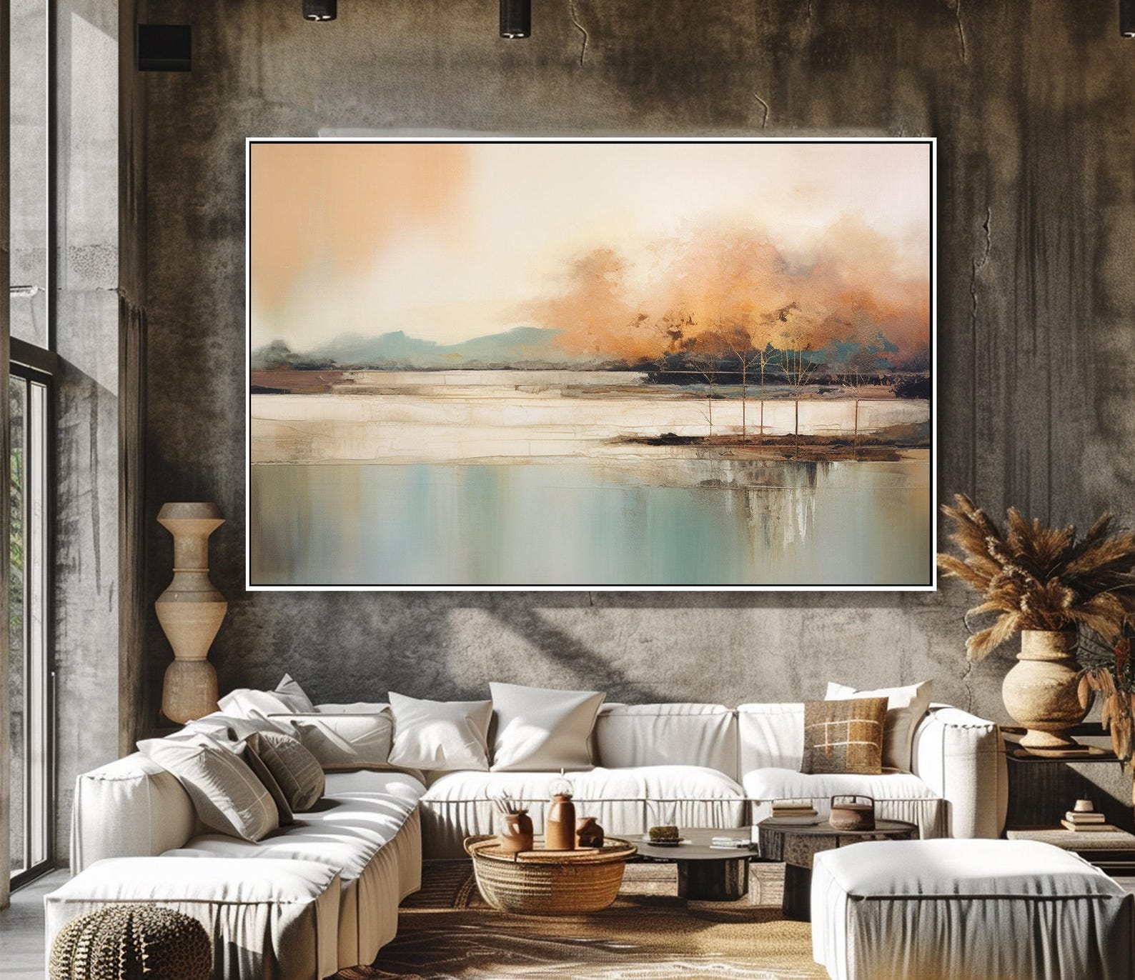 Hand-painted Abstract Lake Landscape: Textured Acrylic Oil Painting - Etsy