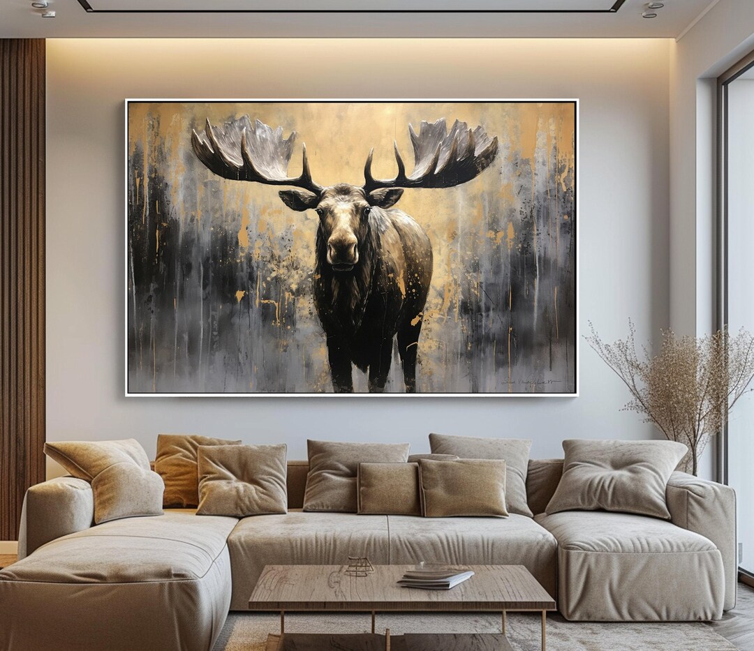 Hand-painted Moose Oil Painting: Abstract Textured Wall Art - Etsy
