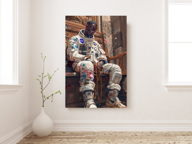 Praying Black Graffiti Spaceman, Urban Astronaut Digital Print, Sci-fi ...