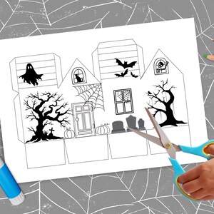 Halloween Haunted House Paper Coloring Craft Template | Printable ...